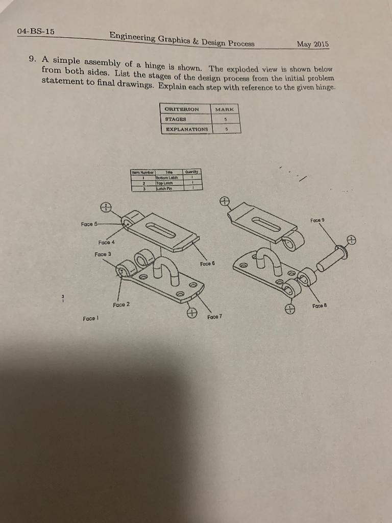 9. A simple assembly of a hinge is shown. The | Chegg.com