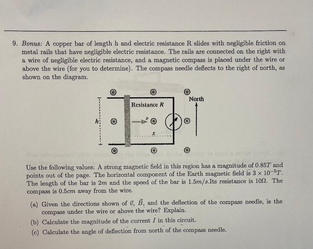 Solved 9. Bonus: A copper bar of length h and electric | Chegg.com