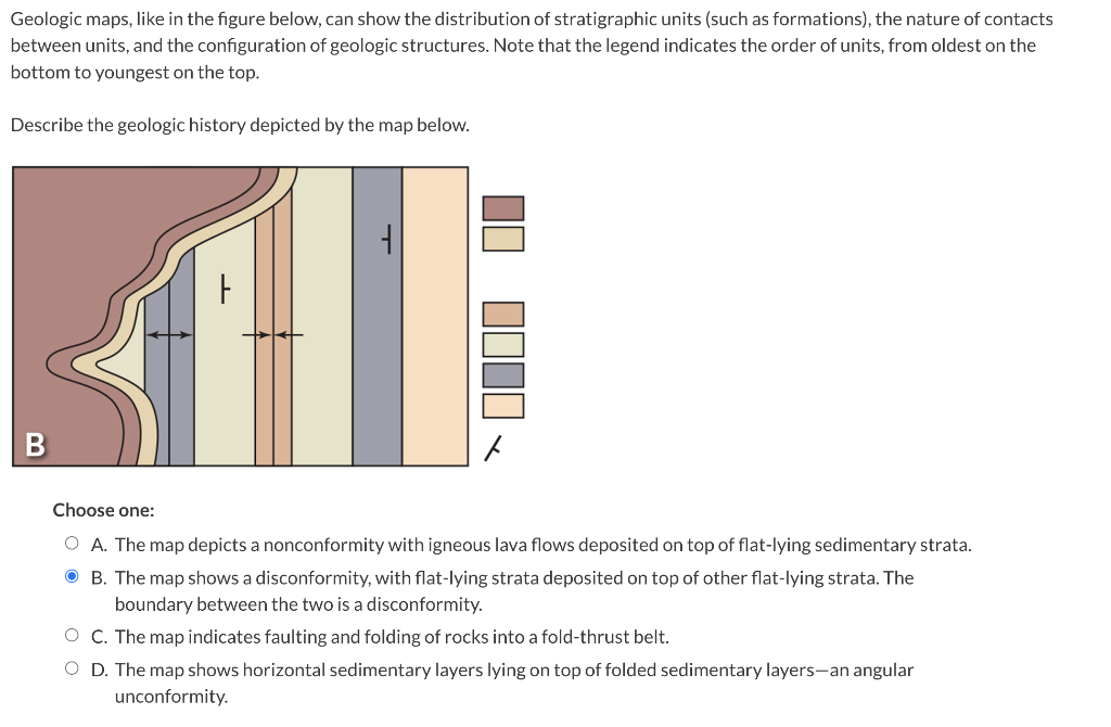 Solved Geologic maps, like in the figure below, can show the | Chegg.com