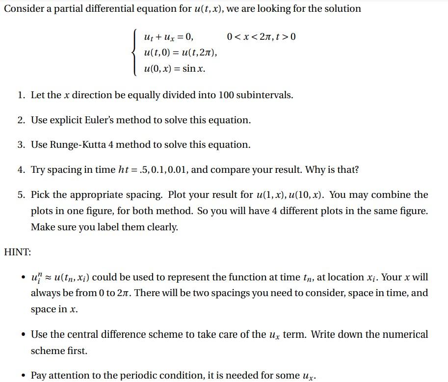 Consider a partial differential equation for u(t,x), | Chegg.com