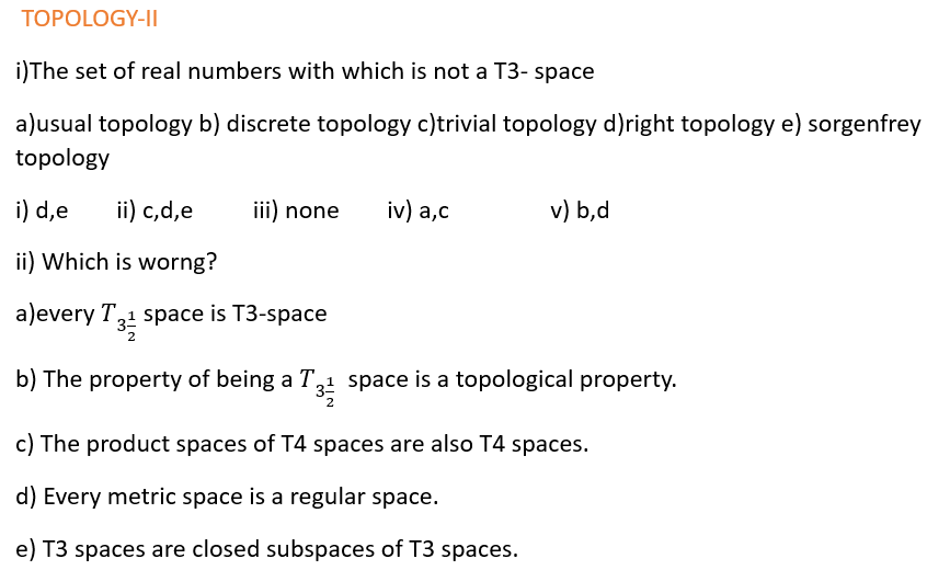Solved i) The set of real numbers with which is not a T3- | Chegg.com