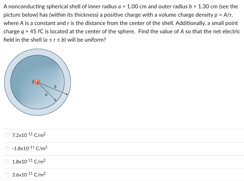 Solved A nonconducting spherical shell of inner radius | Chegg.com