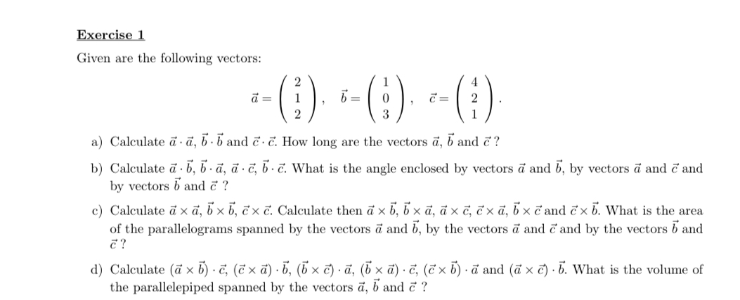 Solved Given are the following vectors: | Chegg.com