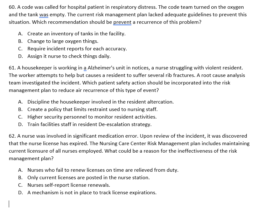 Solved 60. A code was called for hospital patient in | Chegg.com