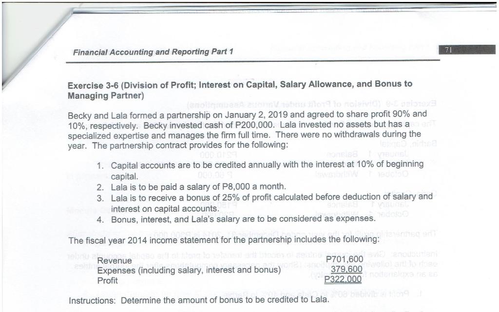 Solved Exercise 3-4 (Division of Profit under Various | Chegg.com