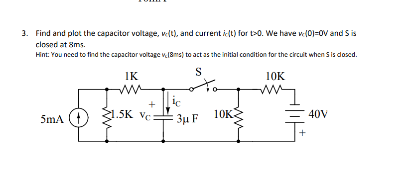Solved 3. Find and plot the capacitor voltage, vc(t), and | Chegg.com