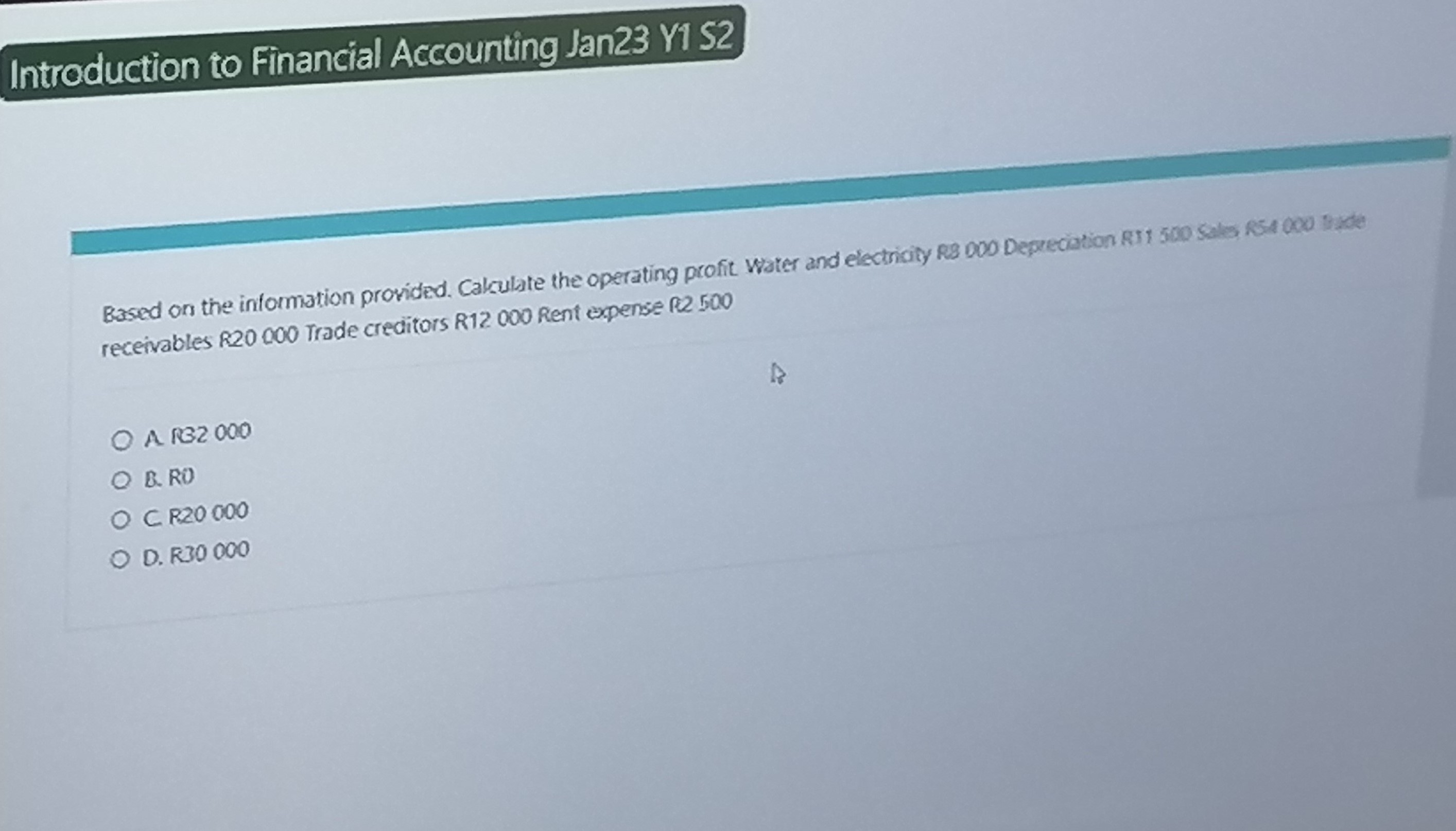 Solved receivables R20 Q00 Trade creditors R12 O00 Rent | Chegg.com