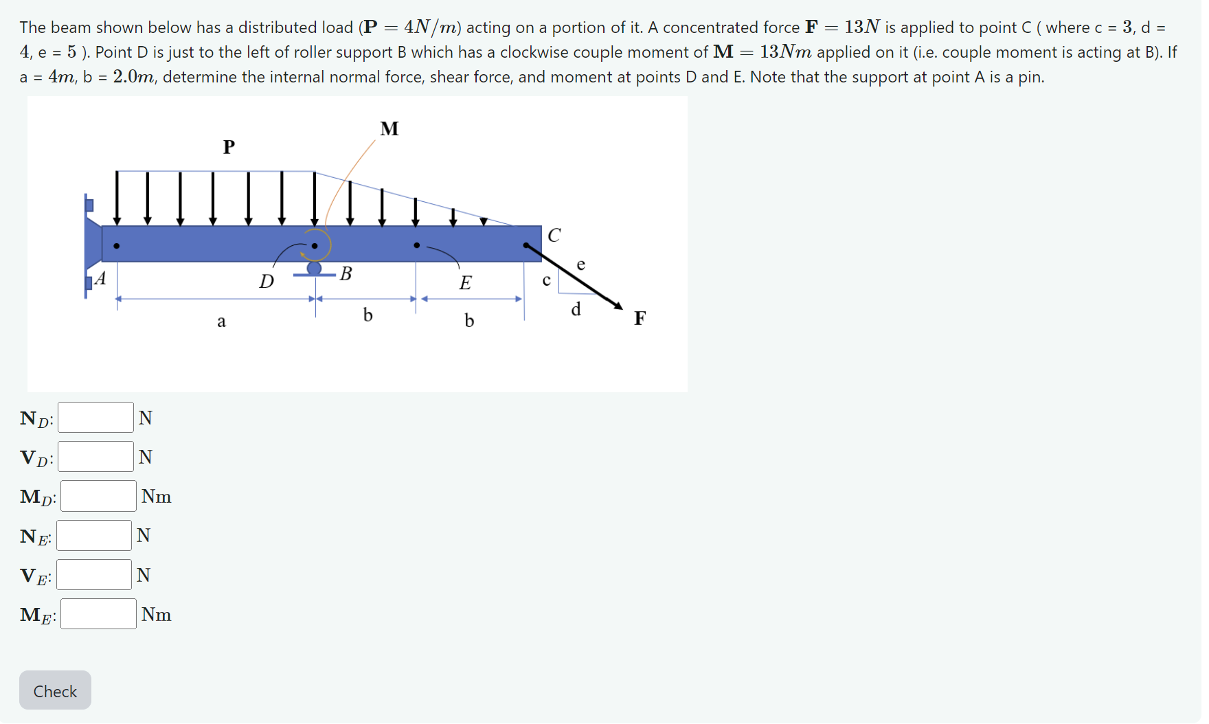 Solved The beam shown below has a distributed load ) | Chegg.com