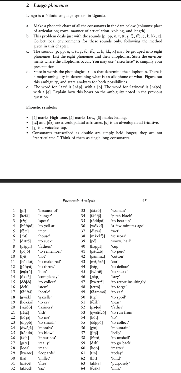 (I attached the data sheet below) Lango is a Nilotic | Chegg.com