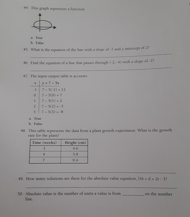 Solved 44. This graph represents a function. a. True b. | Chegg.com