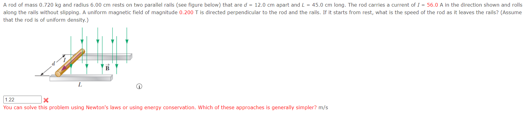 Solved A rod of mass 0.720 kg and radius 6.00 cm rests on | Chegg.com