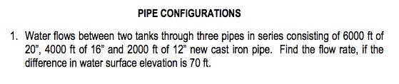 PIPE CONFIGURATIONS 1. Water flows between two tanks | Chegg.com