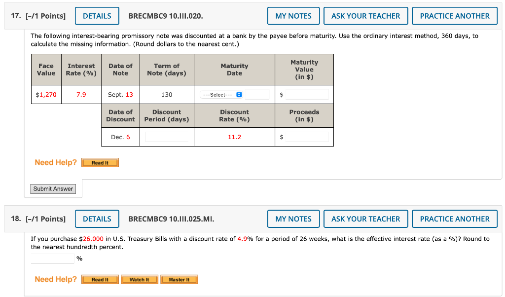 Solved 17. (-/1 Points] DETAILS BRECMBC9 10.111.020. MY | Chegg.com