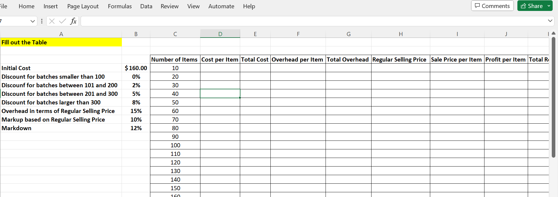 Solved with the given information find the Cost per Item, | Chegg.com