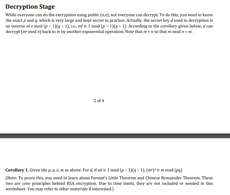 Solved Decryption Stage While everyone can do the encryption | Chegg.com