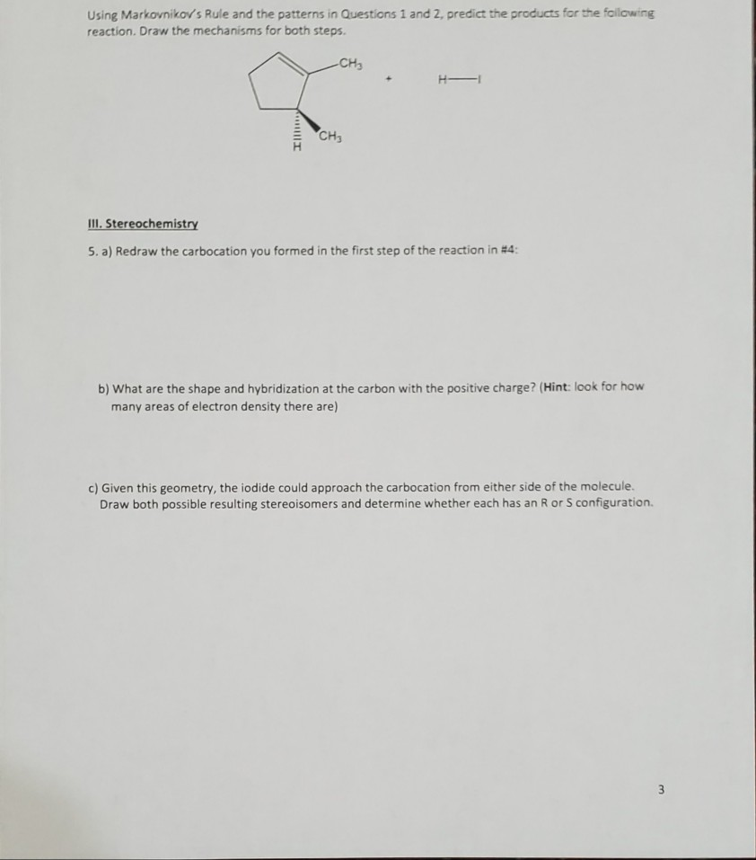 Solved Using Markovnikov's Rule and the patterns in | Chegg.com
