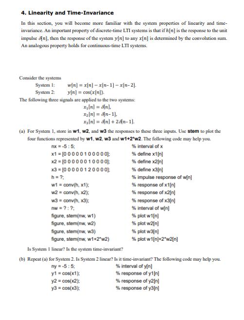 Solved 4 Linearity And Time Invariance In This Section You