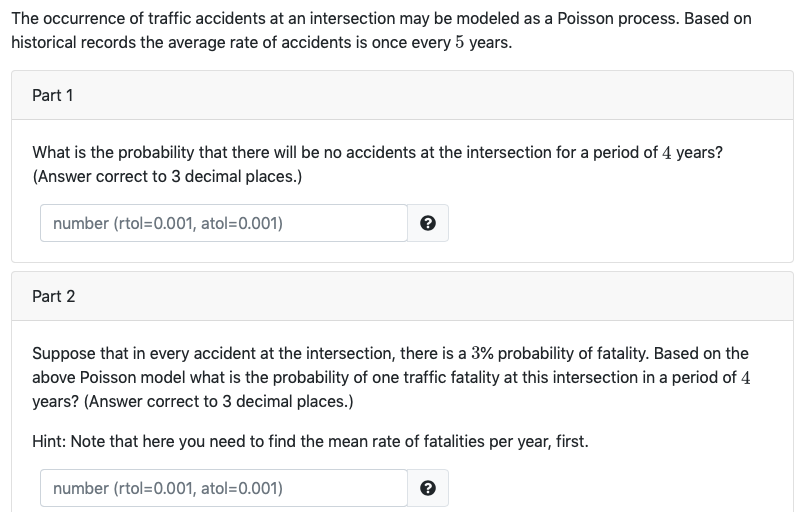 Solved The occurrence of traffic accidents at an | Chegg.com