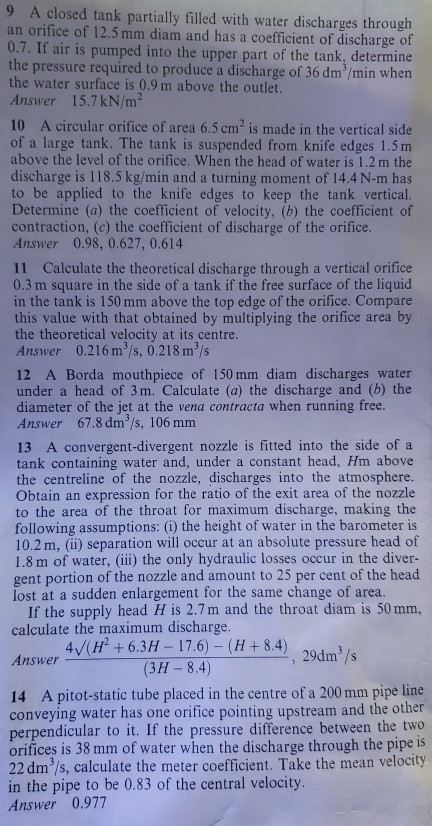Solved 9 A closed tank partially filled with water | Chegg.com