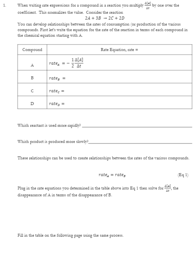 Solved 1. 414by one over the When writing rate expressions | Chegg.com