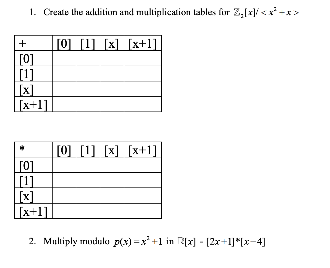 Solved 1. Create the addition and multiplication tables for | Chegg.com