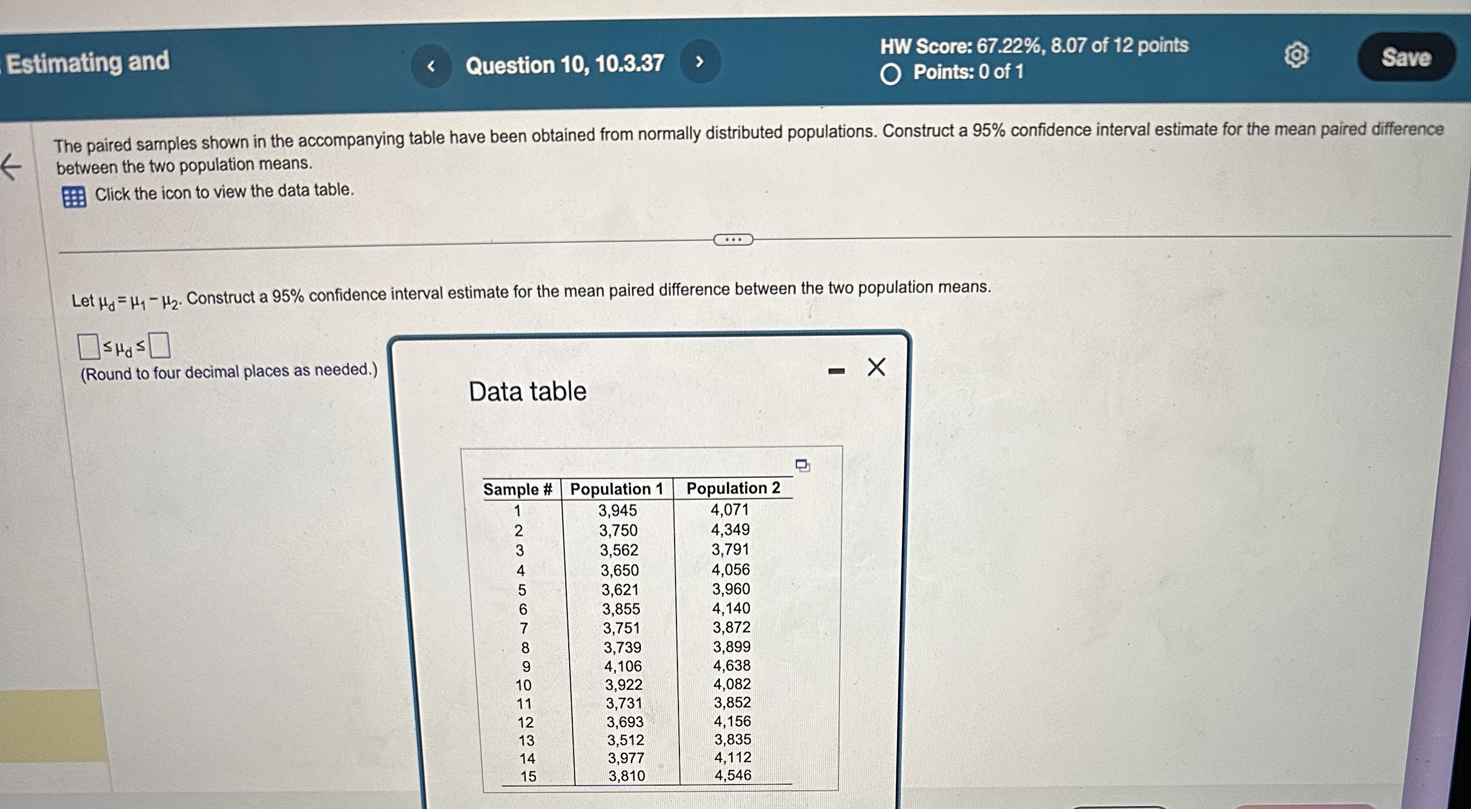 Solved The paired samples shown in the accompanying table | Chegg.com