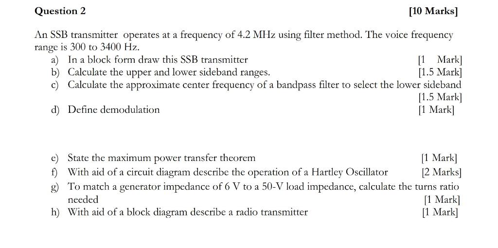 Solved An SSB transmitter operates at a frequency of 4.2MHz | Chegg.com