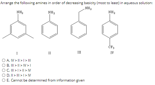 Solved Arrange the following amines in order of decreasing | Chegg.com