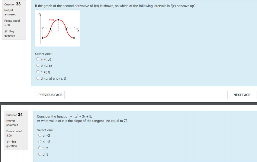 Solved Question 33 If the graph of the second derivative of | Chegg.com