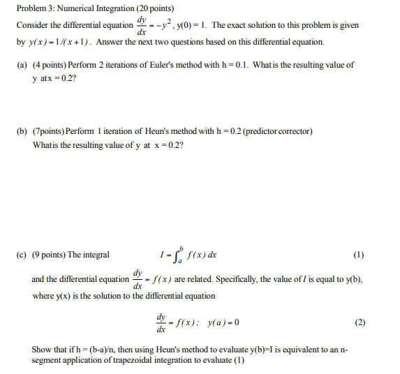 Solved Problem 3: Numerical Integration ( 20 points) | Chegg.com