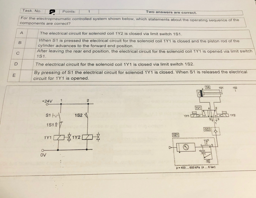 Solved For the electro-pneumatic controlled system shown | Chegg.com