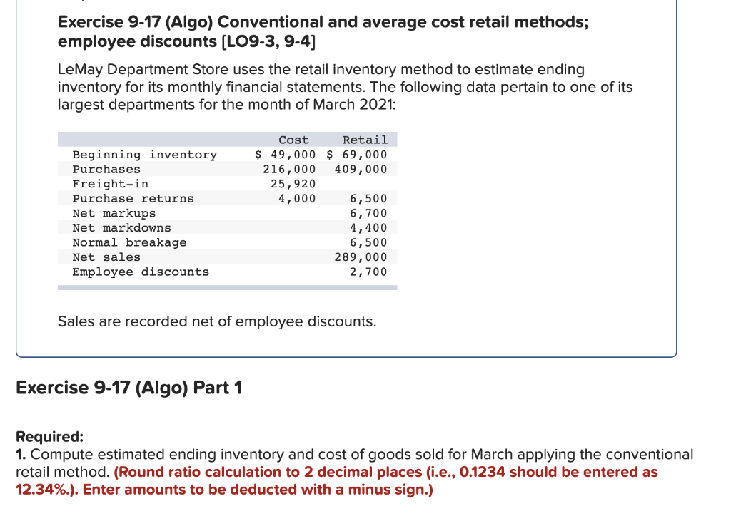 Solved Exercise 9-17 (Algo) Conventional and average cost | Chegg.com