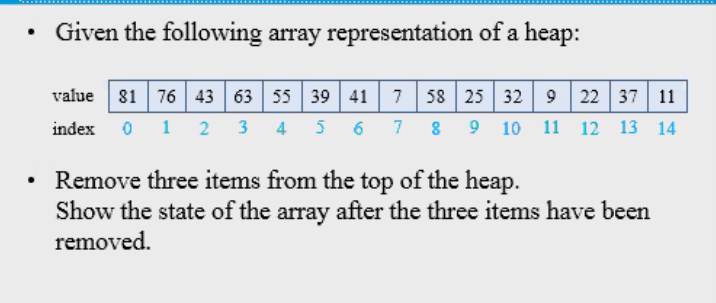 Solved . Given the following array representation of a heap: | Chegg.com