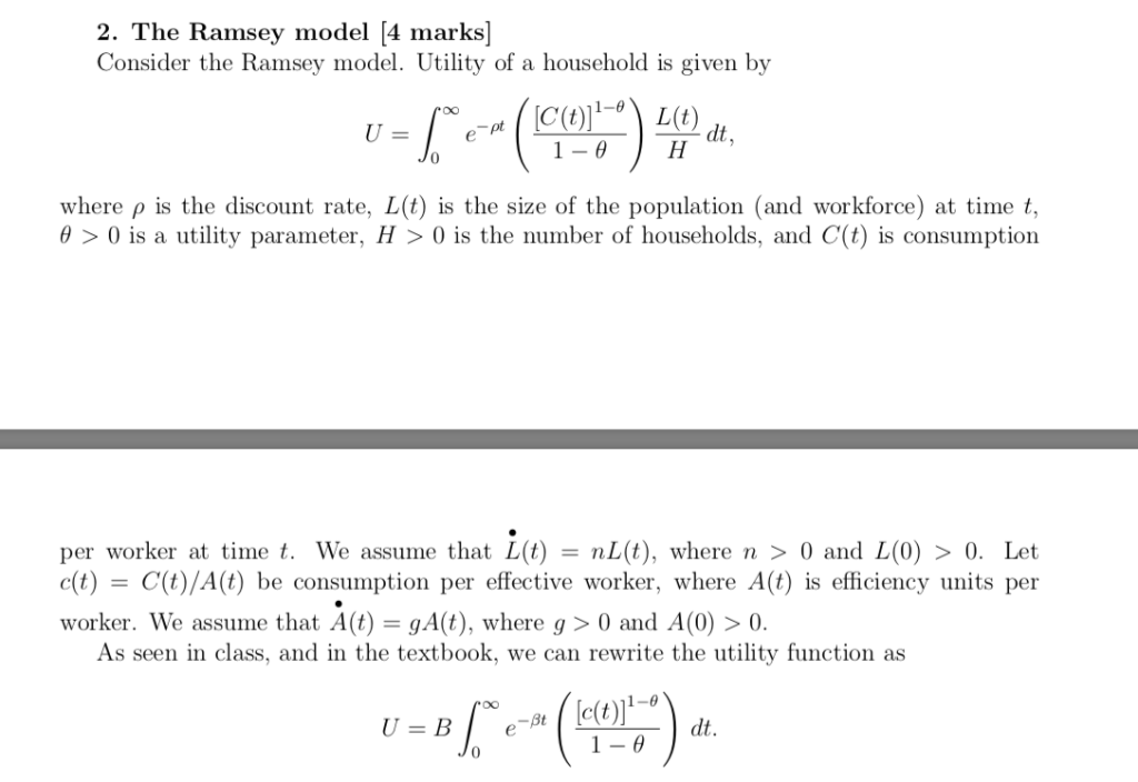 2. The Ramsey model [4 marks] Consider the Ramsey | Chegg.com