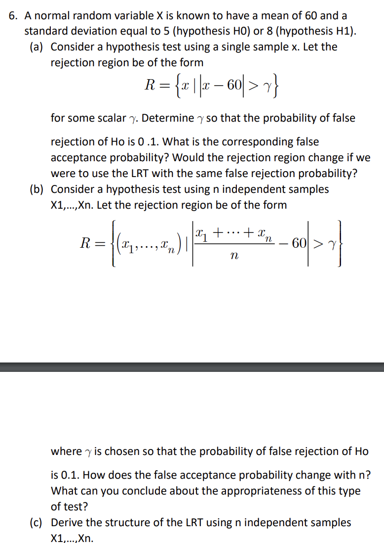 Solved 6. A normal random variable X is known to have a mean | Chegg.com