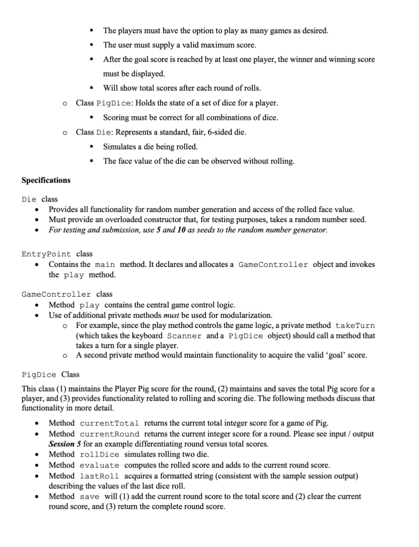 Solved Project #3: The Game of Pig Overview Write a program | Chegg.com