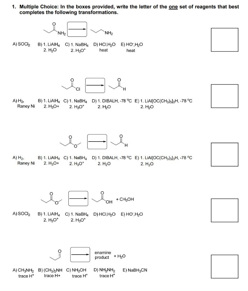 Solved 1. Multiple Choice: In the boxes provided, write the | Chegg.com