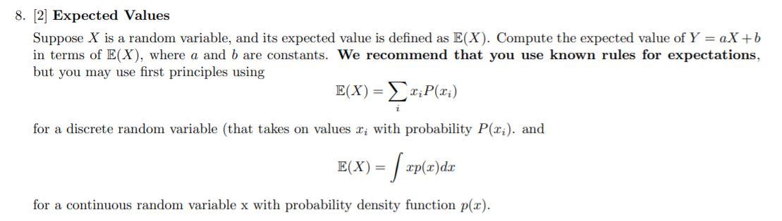 Solved 8. [2] Expected Values Suppose X is a random | Chegg.com