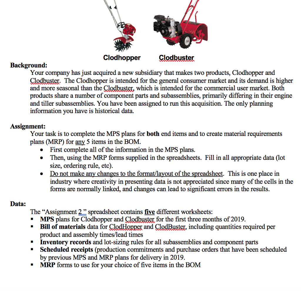 Clodhopper lodbuster Background: Your company has | Chegg.com