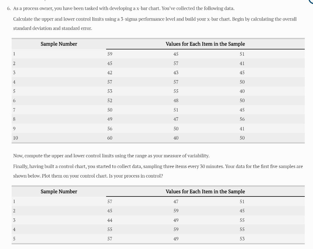 Solved 6. As a process owner, you have been tasked with | Chegg.com