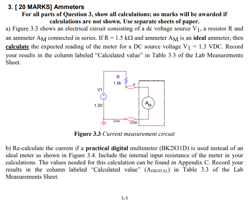 PI. 3. [20 MARKS] Ammeters For all parts of Question | Chegg.com