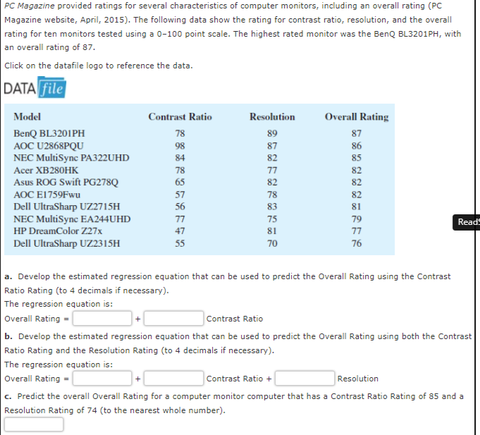 Solved PC Magazine provided ratings for several | Chegg.com