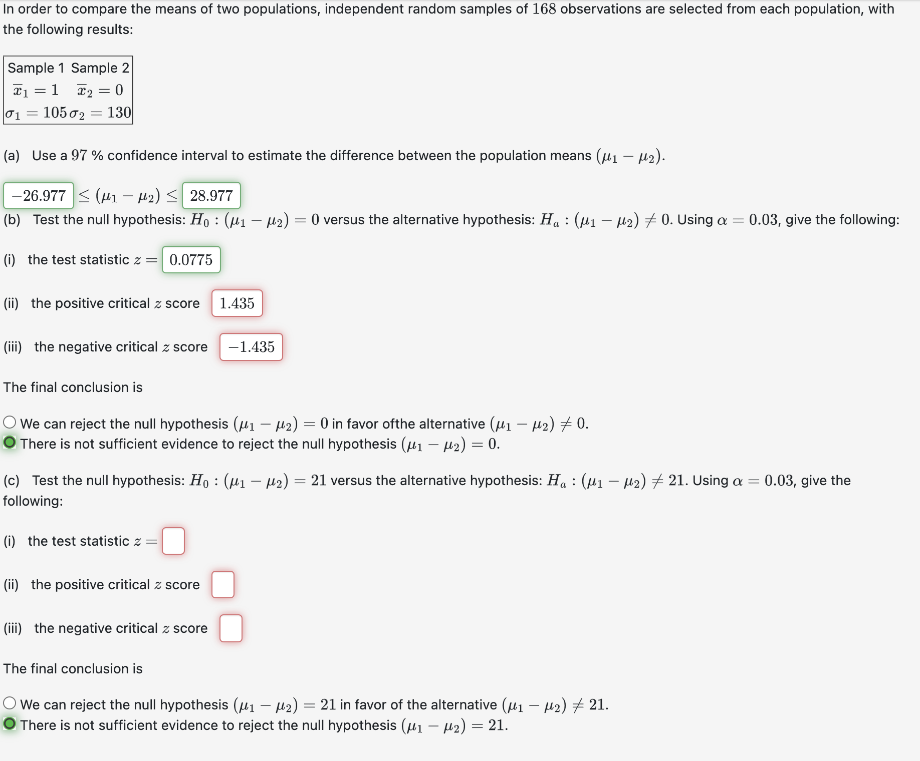 Solved In order to compare the means of two populations, | Chegg.com