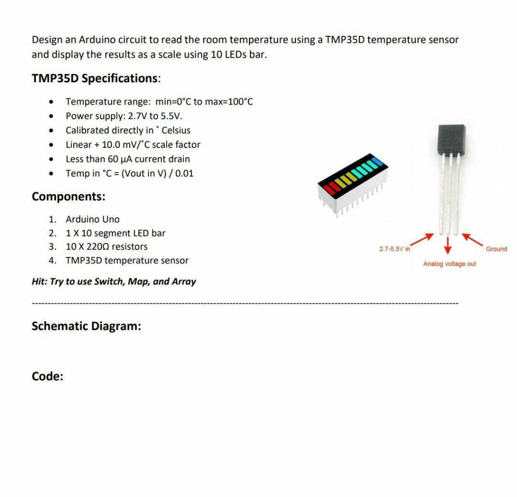 Solved Design an Arduino circuit to read the room | Chegg.com