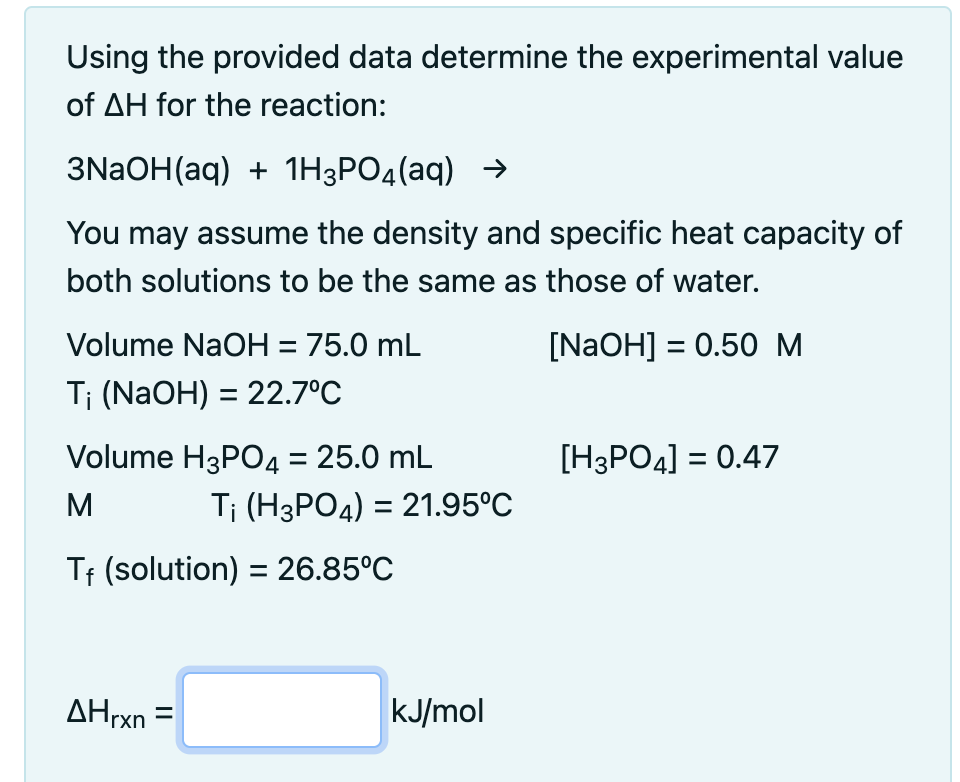 Solved Using the provided data determine the experimental | Chegg.com