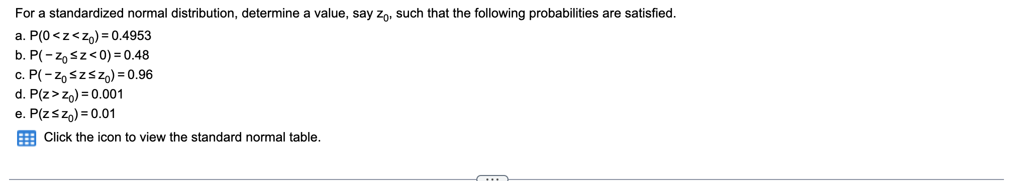 Solved For a standardized normal distribution, determine a | Chegg.com