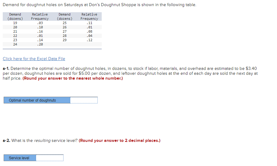 Solved Click here for the Excel Data File a-1. Determine the | Chegg.com