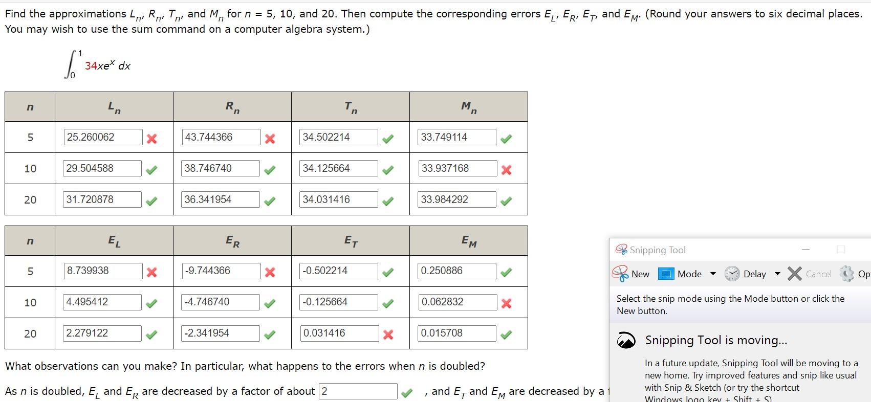 Solved Find the approximations Ln, Rn, Tn, and M, for n = 5, | Chegg.com