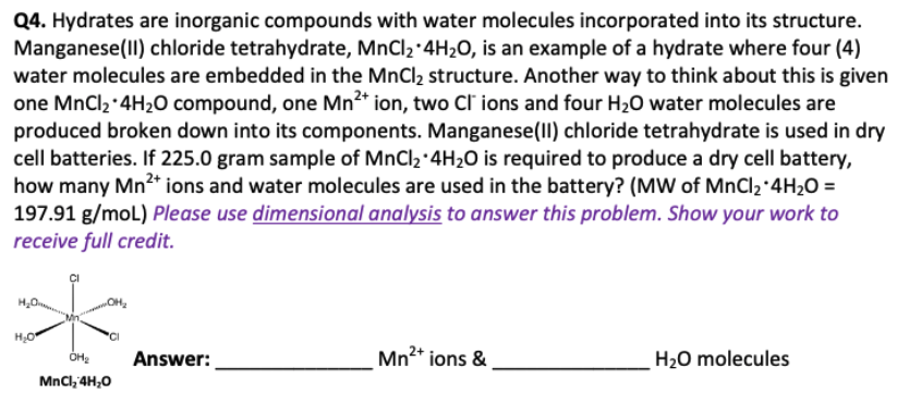Solved Q4. Hydrates are inorganic compounds with water | Chegg.com