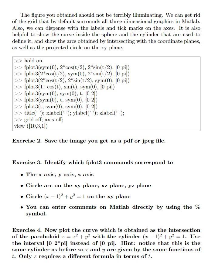 Solved Part 1 Parametrizing Curves: Viviani's curve is | Chegg.com